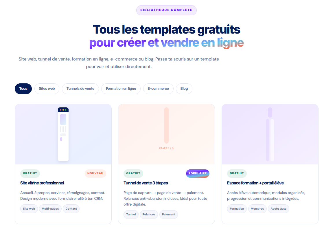 Templates gratuits site web | blogs, formations, tunnels & E-commerce